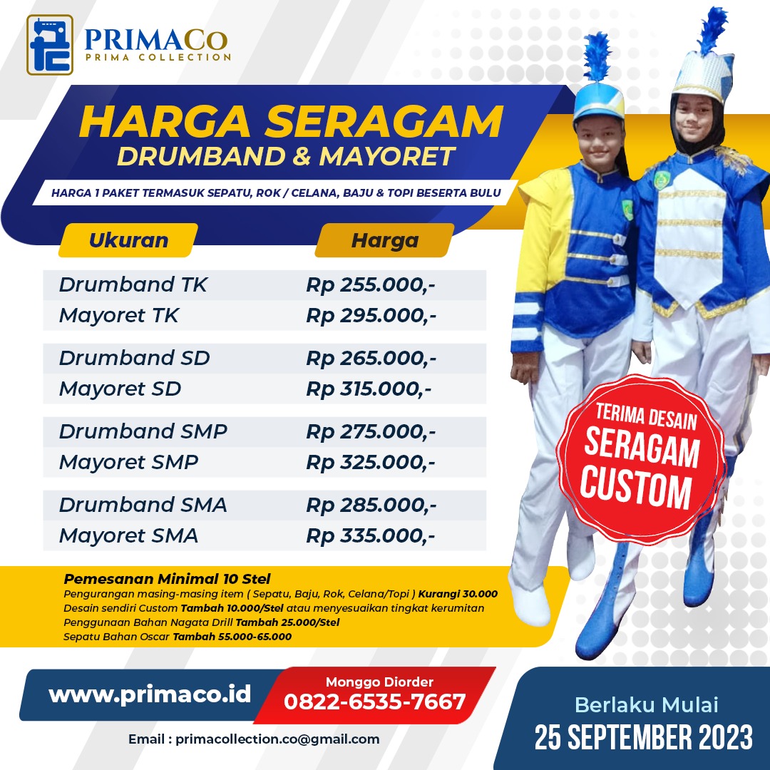 Seragam Color Guard Kuning Kombinasi Putih - Primaco